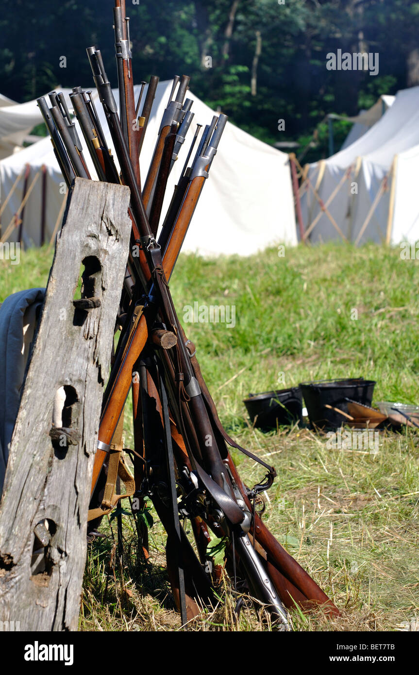 Stacked muskets - American Revolutionary War (1770's) era reenactment ...
