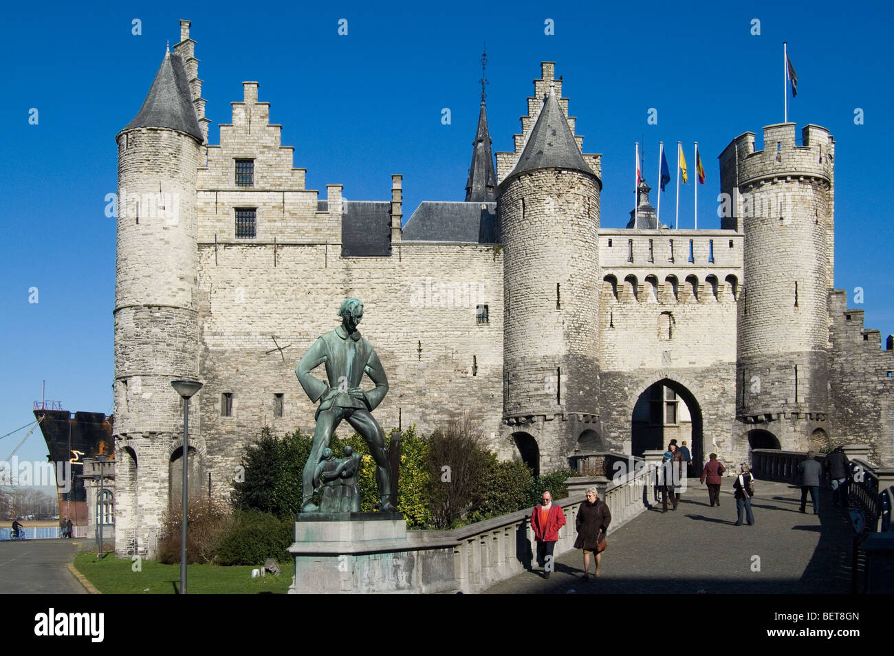 The Lange Wapper statue at the entrance of the castle The Steen on the ...