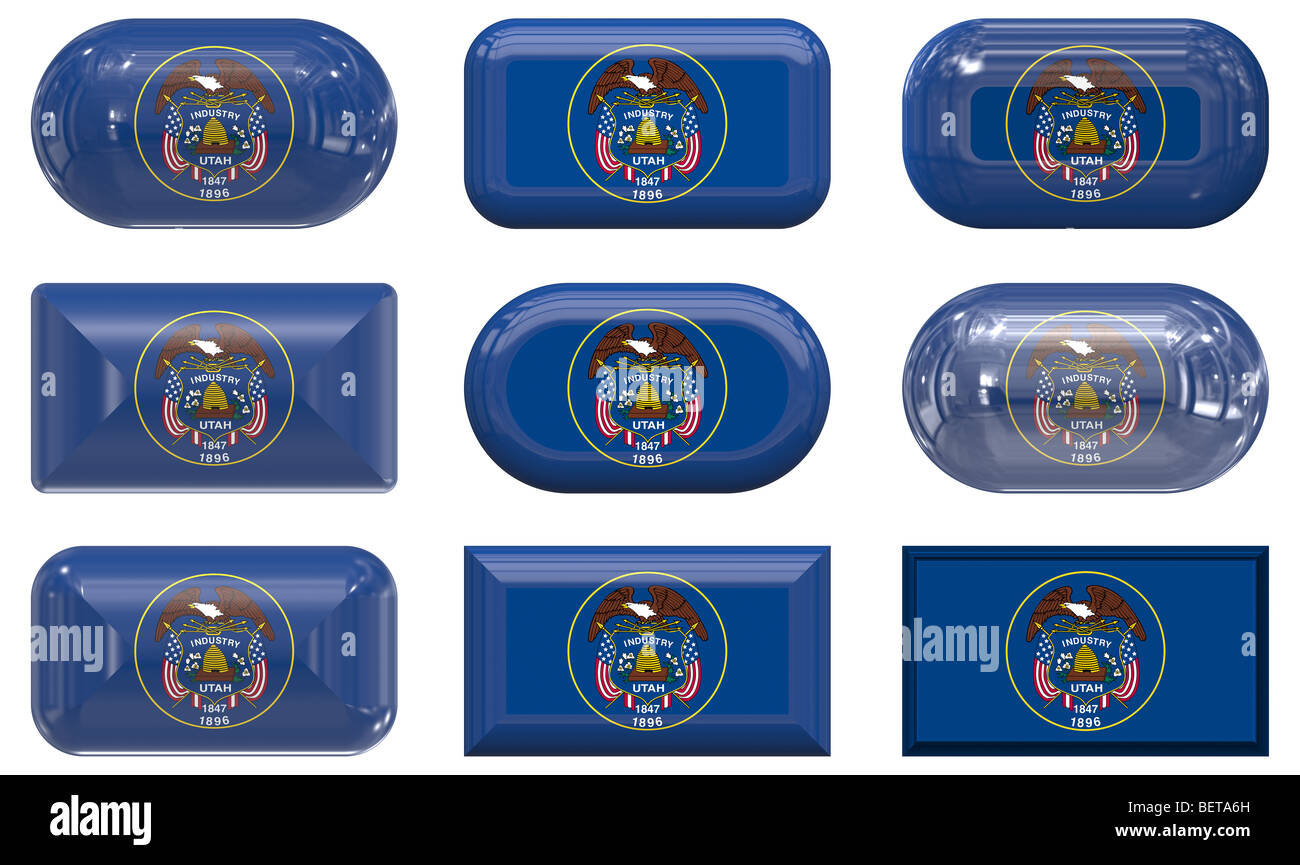 nine glass buttons of the Flag of Utah Stock Photo - Alamy