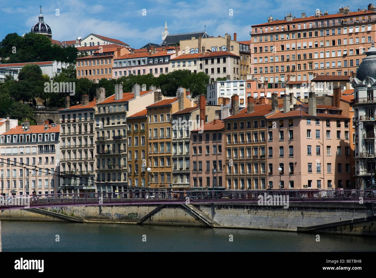 Passerelle St. Vincent, Suspended footbridge over Saone River, Lyon ...