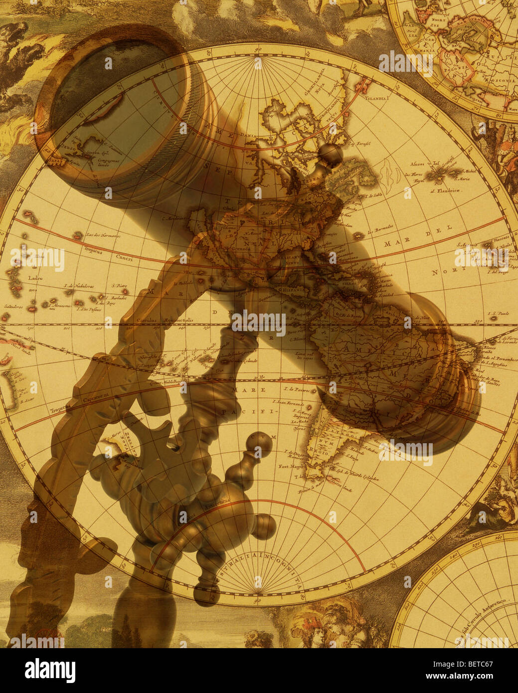 Sextant and a map Stock Photo - Alamy