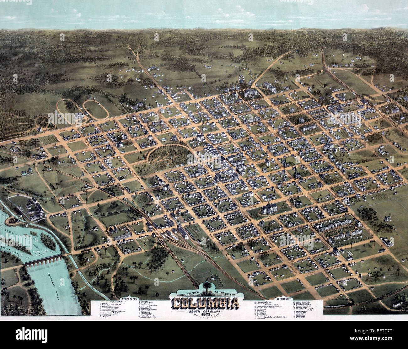 Bird's eye view of the city of Columbia, South Carolina, 1872 Stock ...