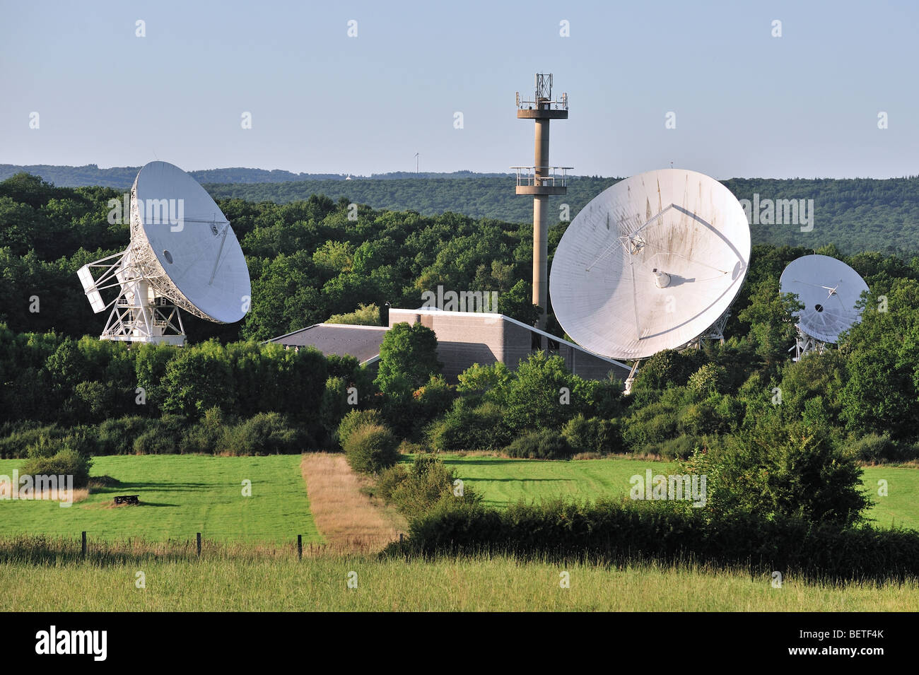 Parabolic satellite dishes of the Belgium Telecommunication Centre at ...