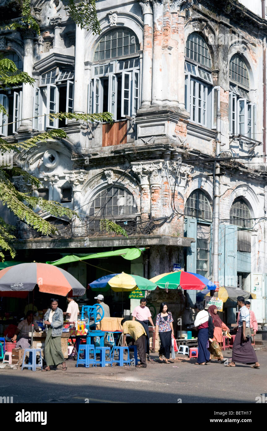 MYANMAR (BURMA) OLD BRITISH COLONIAL ARCHITECTURE REMNANTS IN DOWNTOWN ...