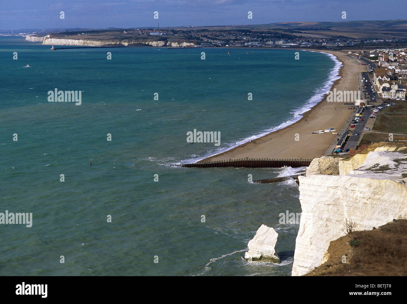Looking West from Seaford Head across the beach and promenade of ...