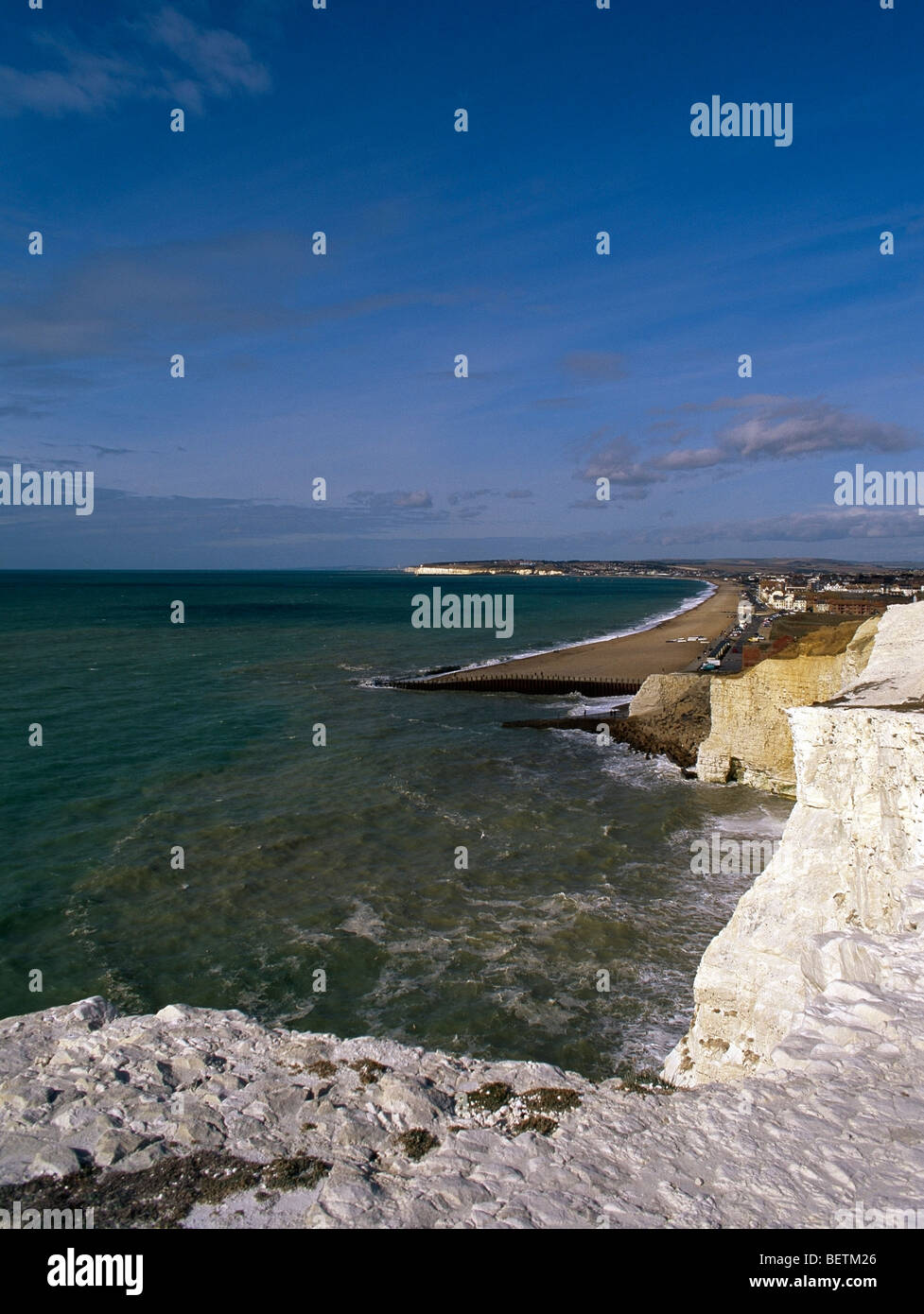 Looking West from Seaford Head across the beach and promenade of ...
