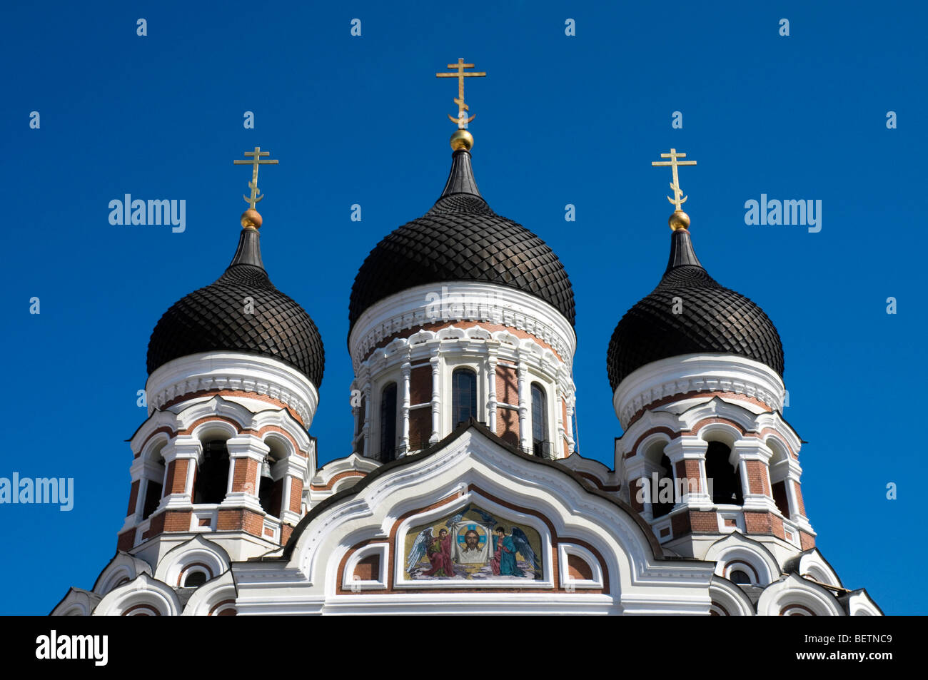 The onion-shaped cupolas of the Russian Orthodox Cathedral Alexander ...