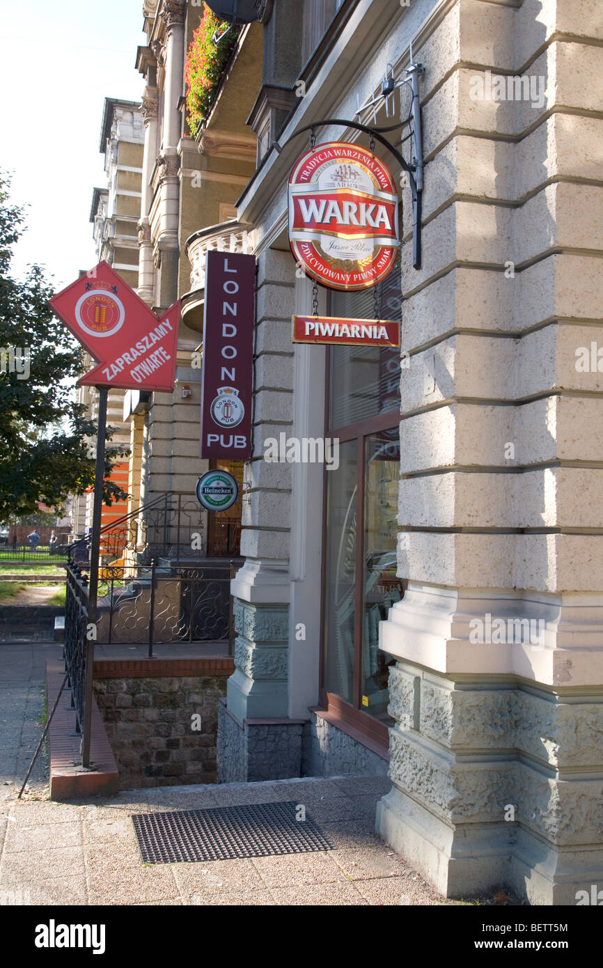 Bar with signs in Poland Stock Photo - Alamy