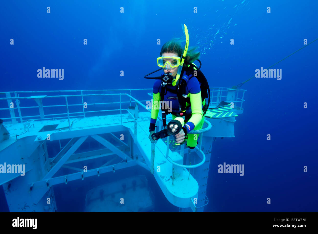 Scuba Diver on Shipwreck Stock Photo - Alamy