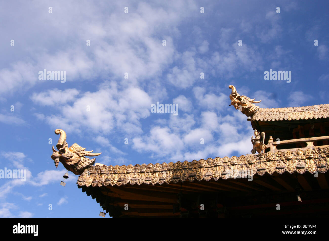 Gilded bronze roofs of the Jokhang Temple in Lhasa, Tibet. The ...