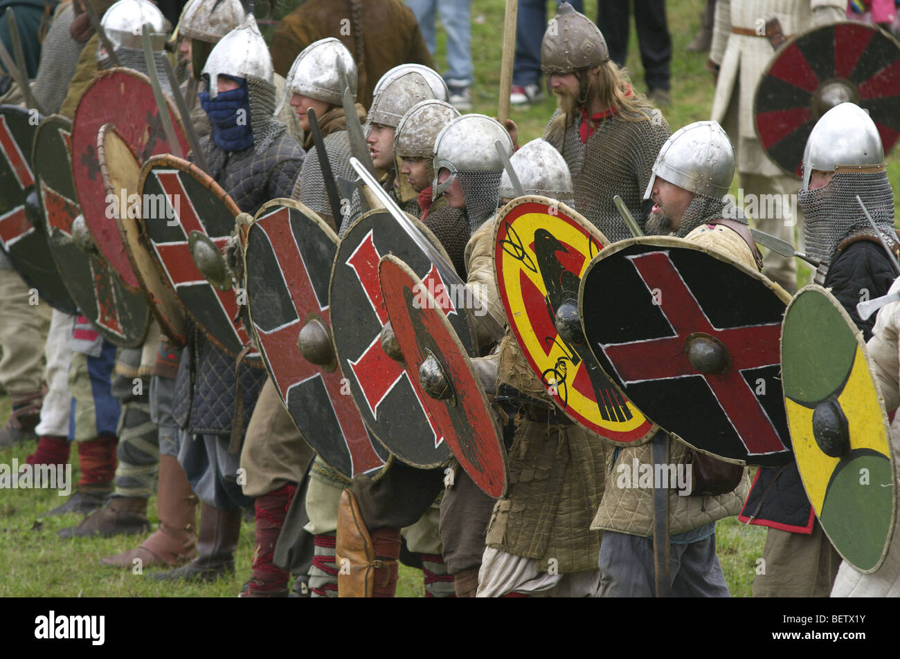Line of Viking soldiers at reenactment in Tiel in the Netherlands Stock ...