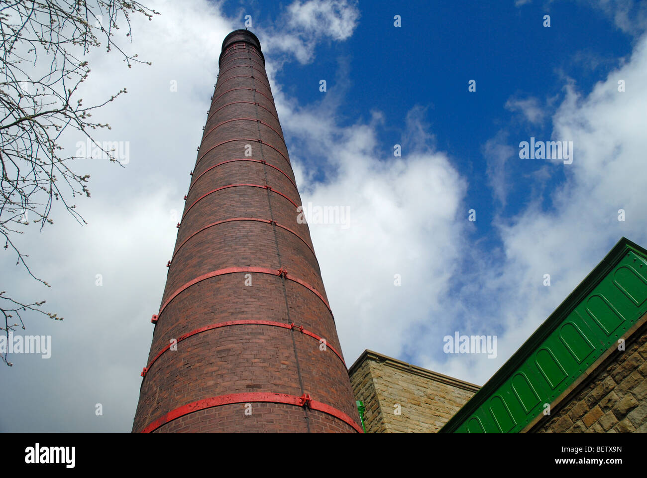 The Mill chimney of the steam engine powering looms of the Queen Street ...