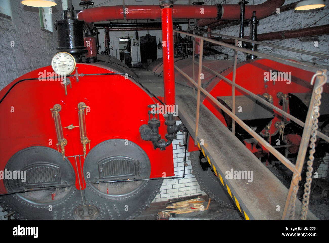 The boilers of the steam engine powering the looms of the Queen St MIll ...