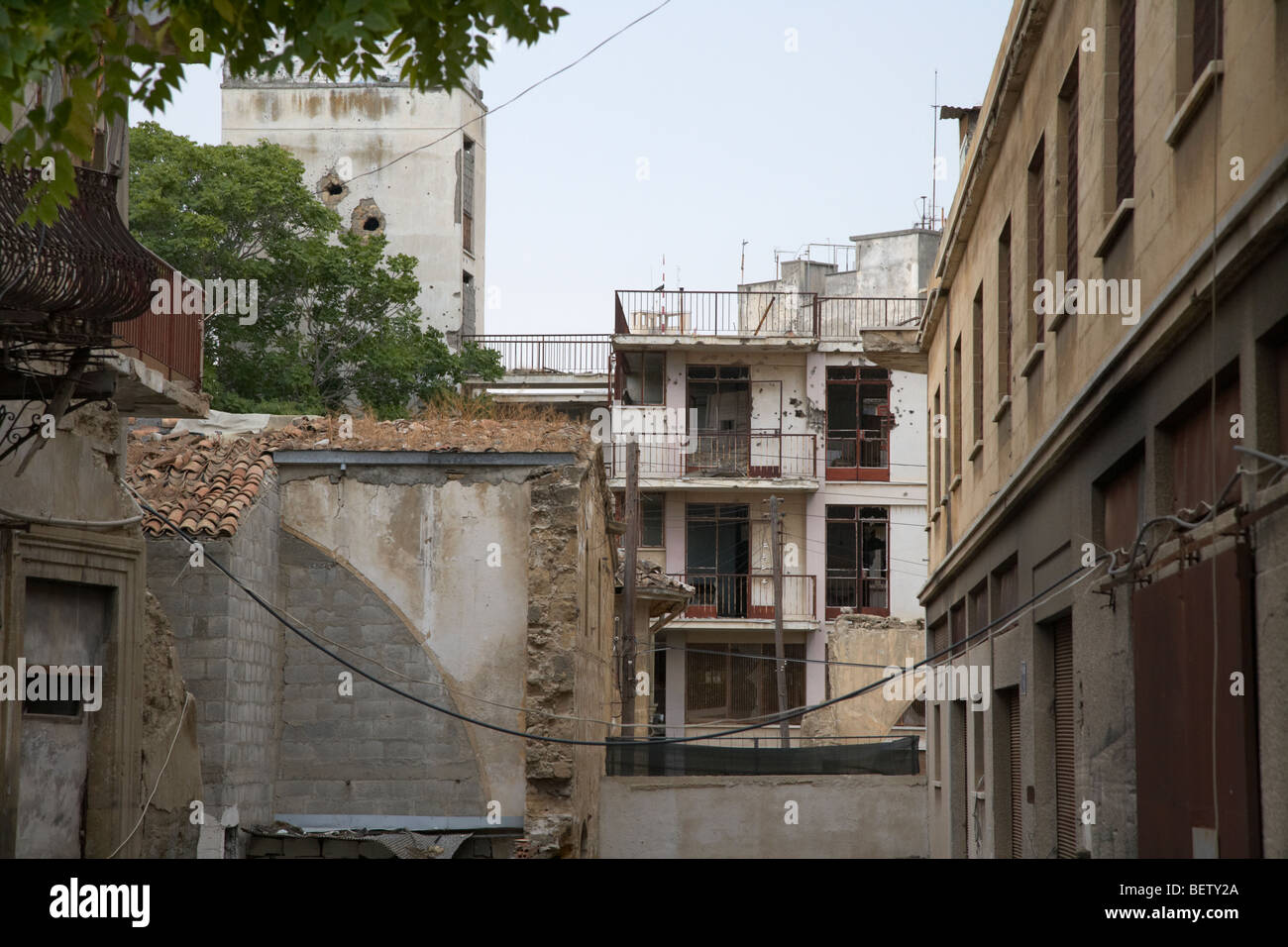 street leading to bombed out buildings in no mans land and restricted ...