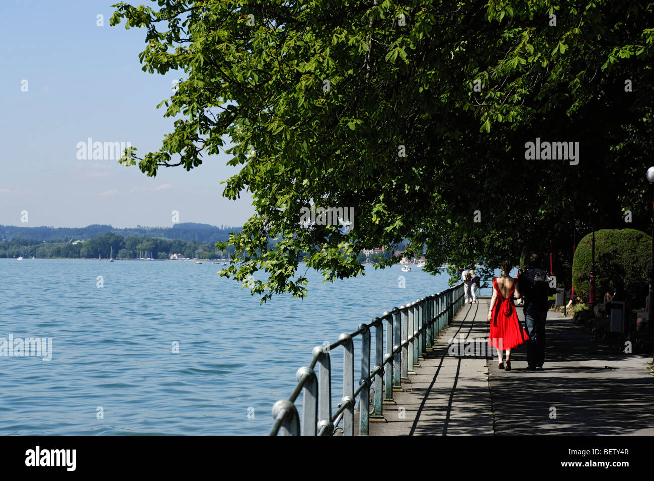 People strolling along promenade, Bregenz, Vorarlberg, Austria Stock ...