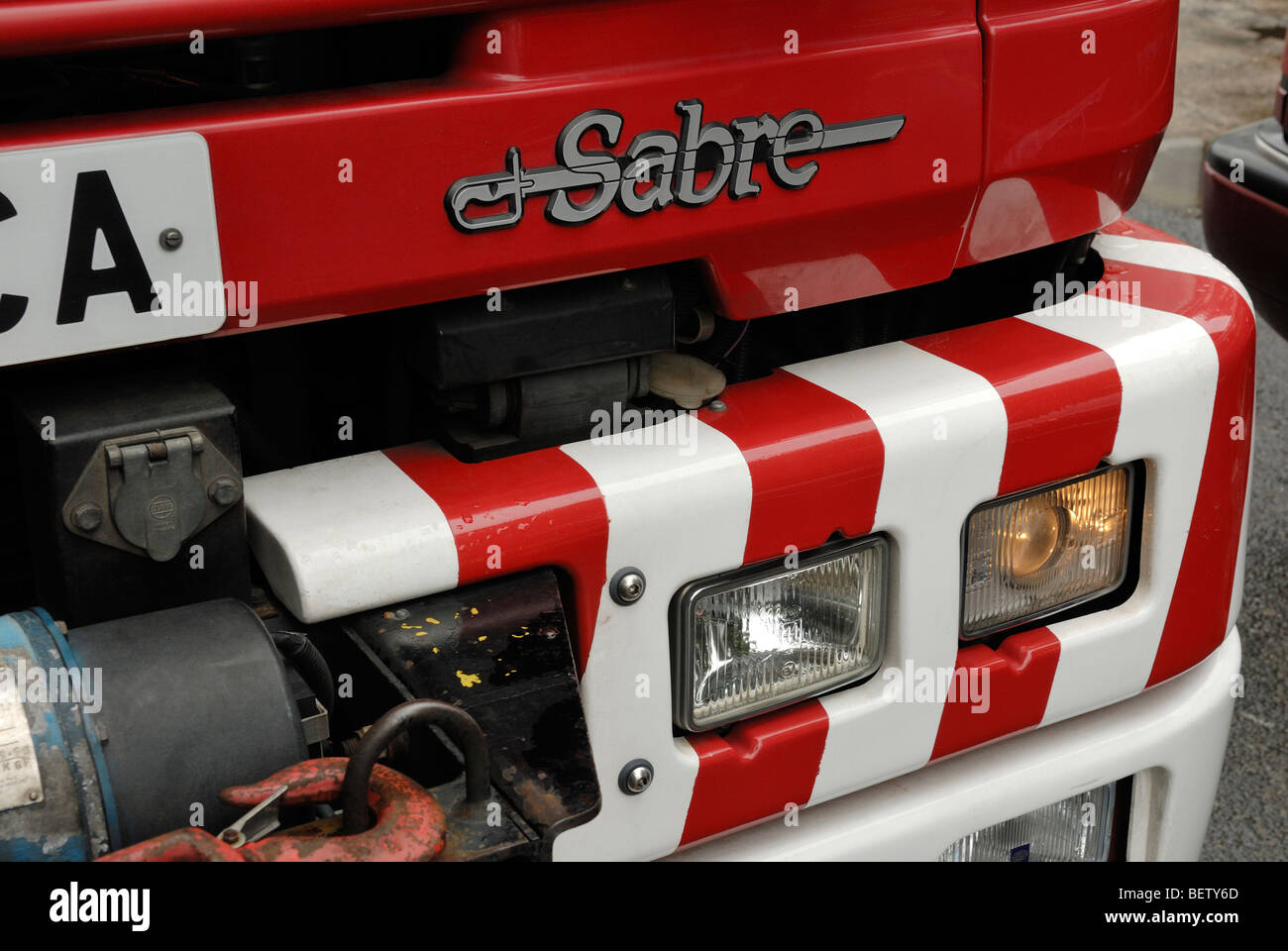 Dennis Sabre fire engine front bumper and winch close up Stock Photo ...