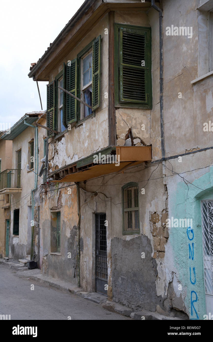 run down building with bay window in the old town of nicosia TRNC ...