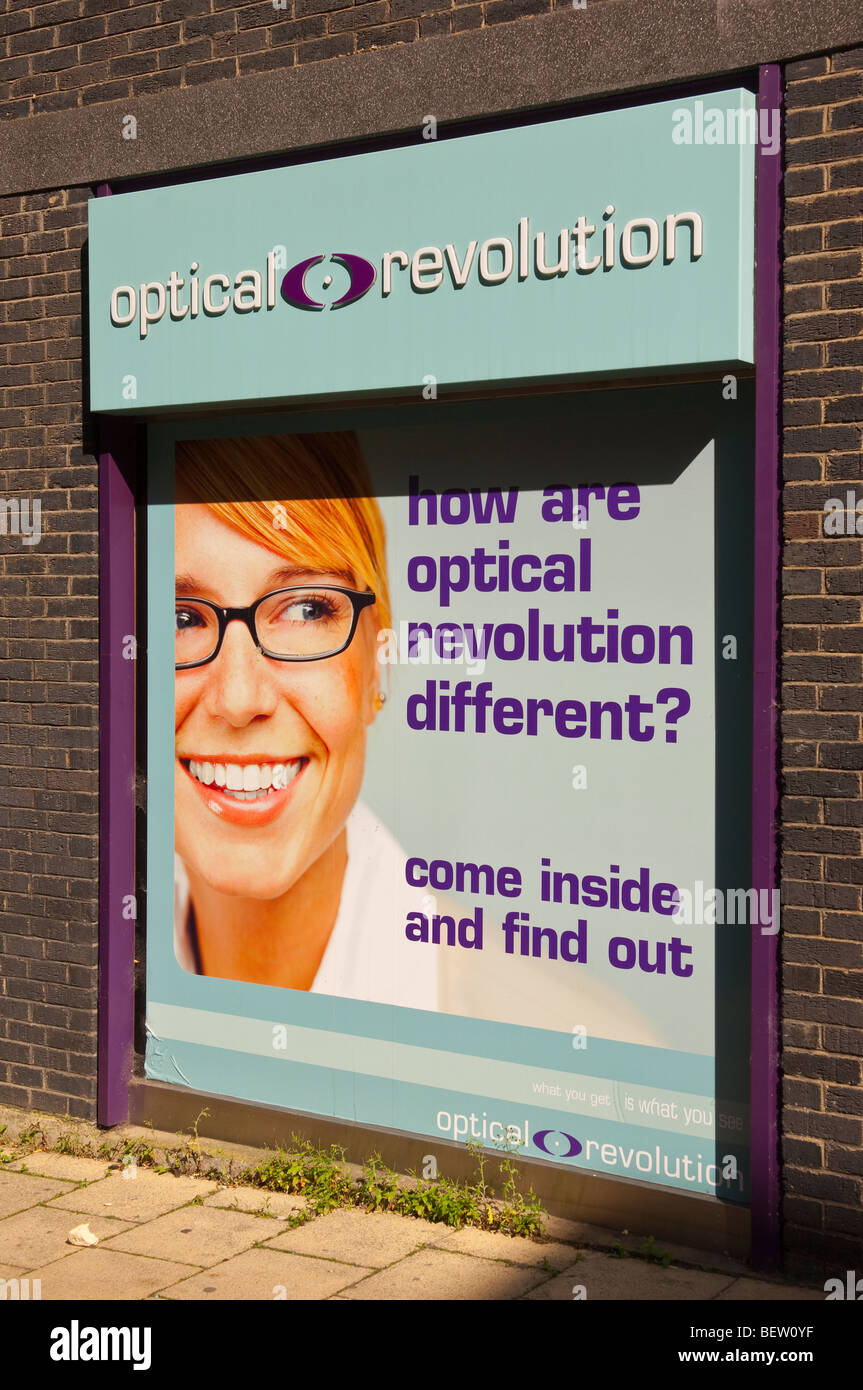 A sign advertising Optical Revolution opticians in Norwich,Norfolk,Uk ...