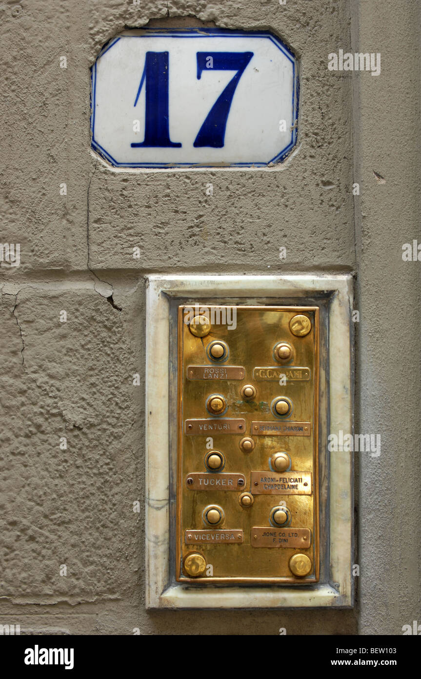No 17 Door Number and Brass Bell Plaque, Florence, Italy Stock Photo ...