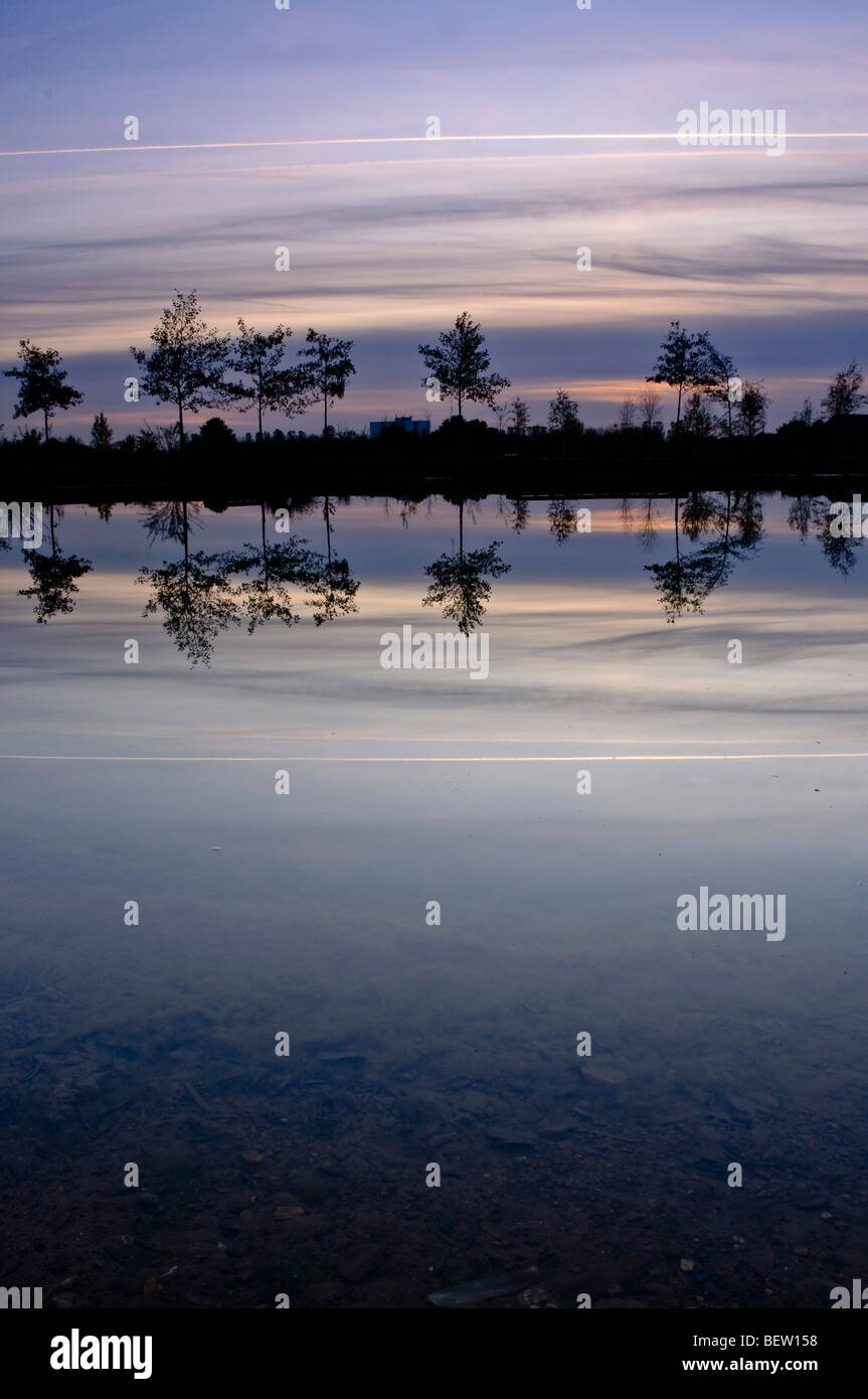 Autumn, Northala Fields, West London. The setting sun provides a ...