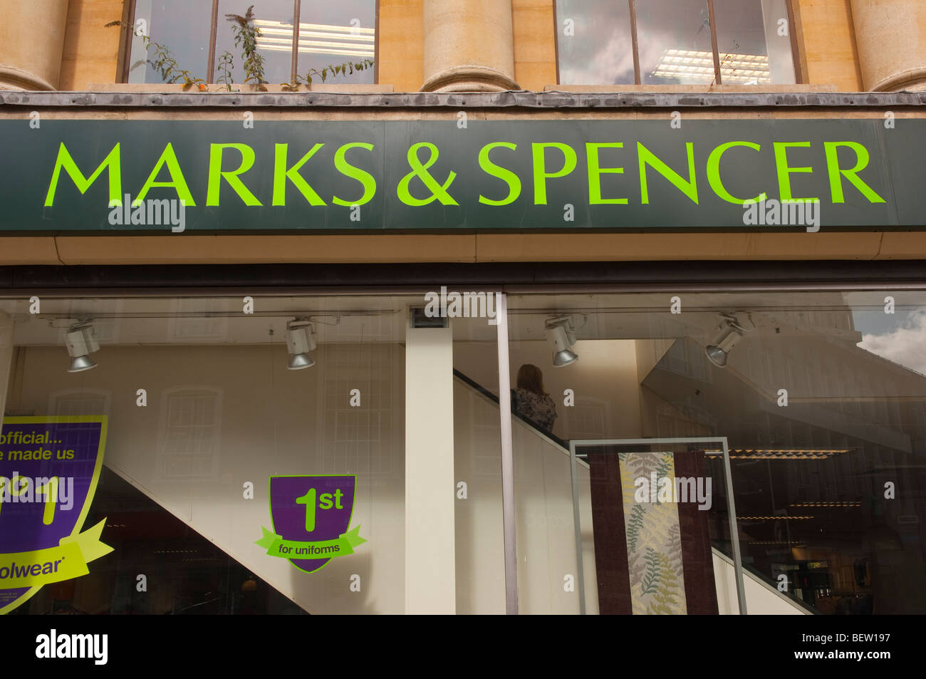 The Marks & Spencer shop store sign in Norwich,Norfolk,Uk Stock Photo ...