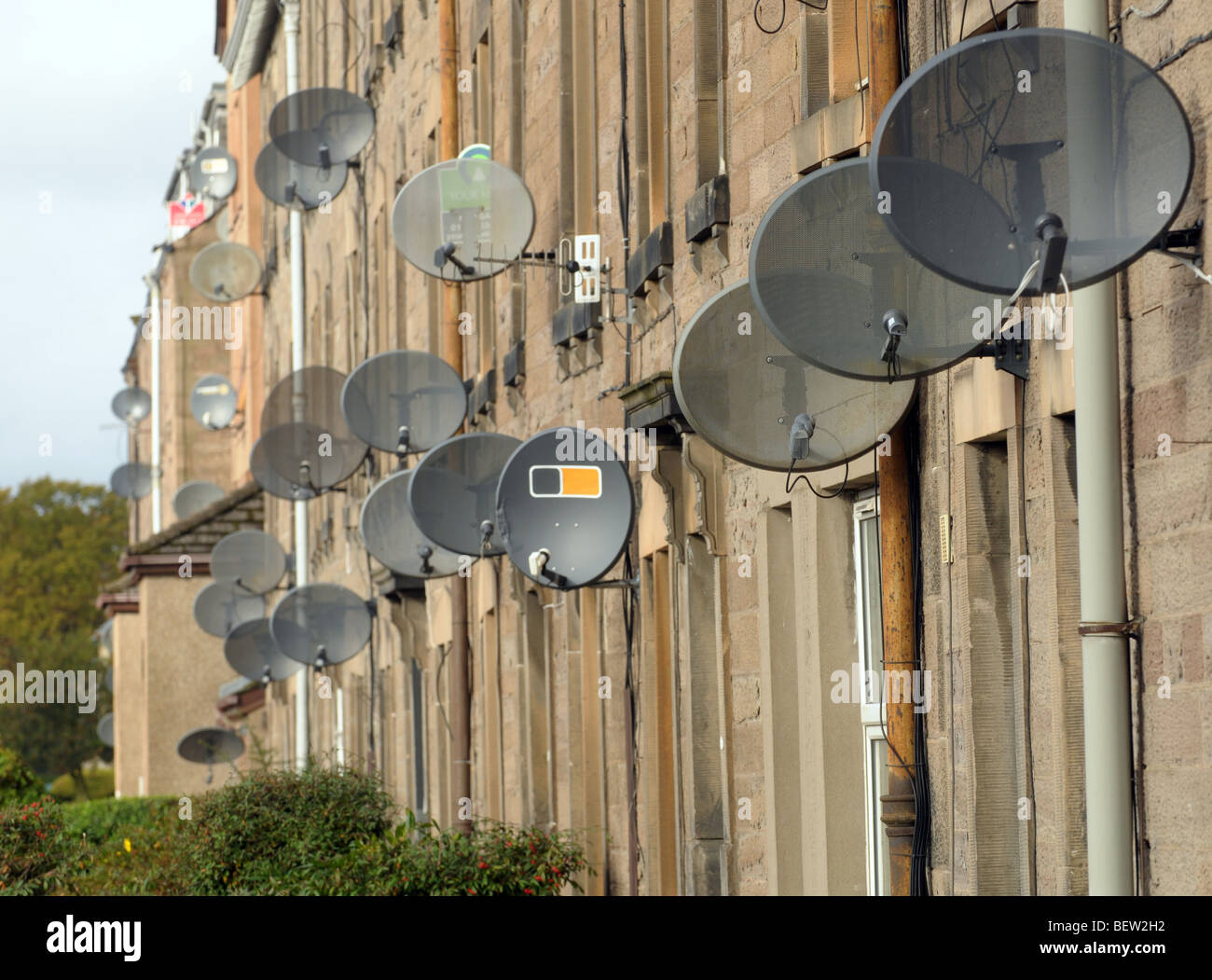 Satellite dishes all over buildings in Perth Scotland Stock Photo - Alamy