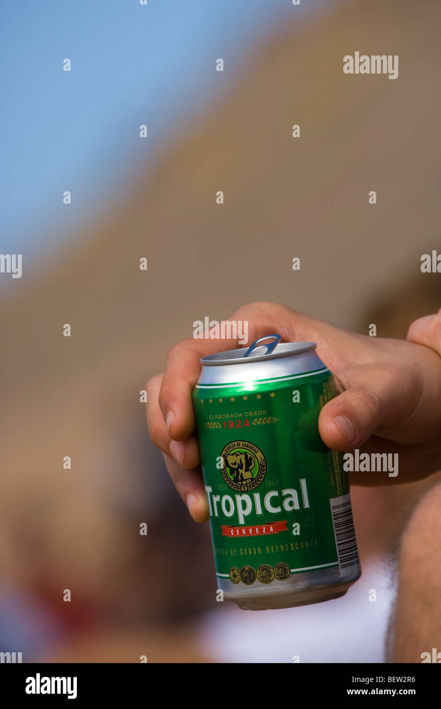 Can of Tropical beer in hand (Tropical is Gran Canaria's local beer ...