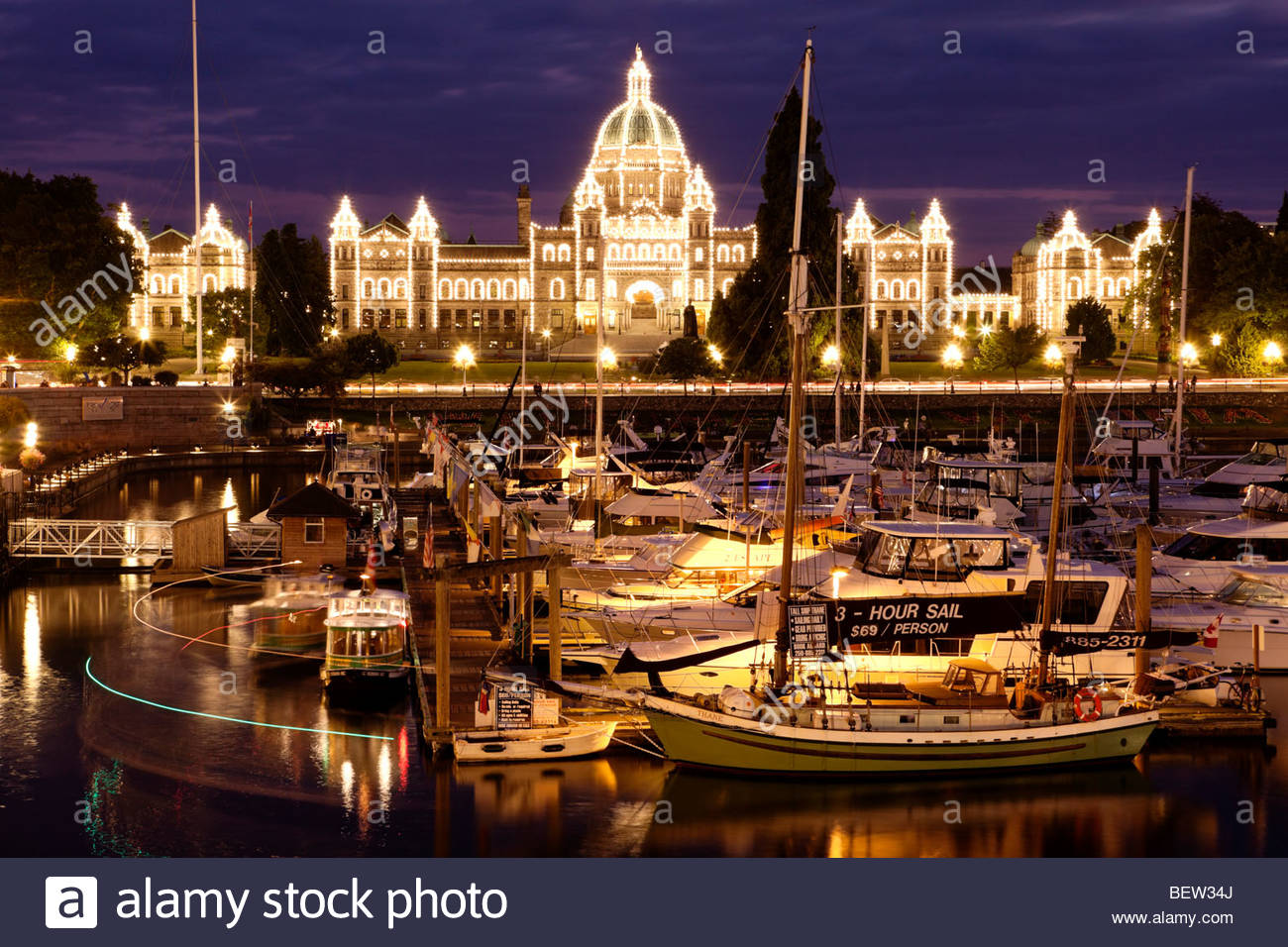 Victoria British Columbia Inner Harbour Night Lights Boats High ...