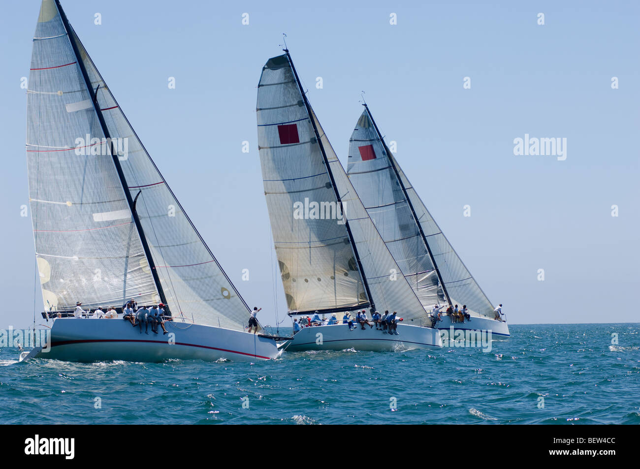 Three yachts compete in team sailing event, California Stock Photo - Alamy