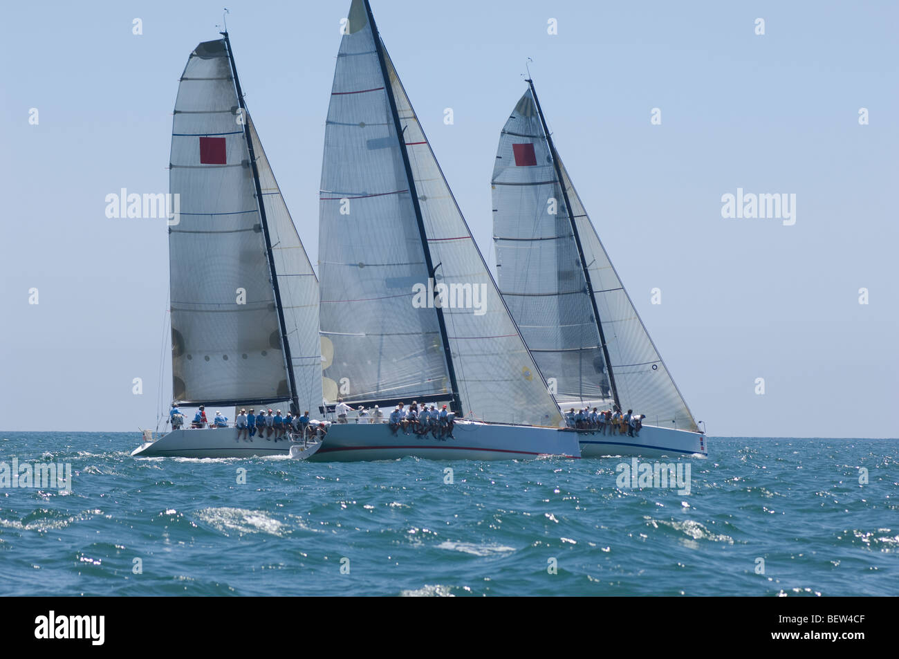 Three yachts compete in team sailing event, California Stock Photo - Alamy