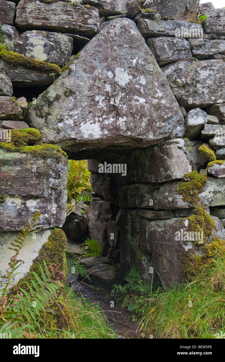 Caistel Grugaig Broch at Totaig, entrance with triangular lintel stone ...