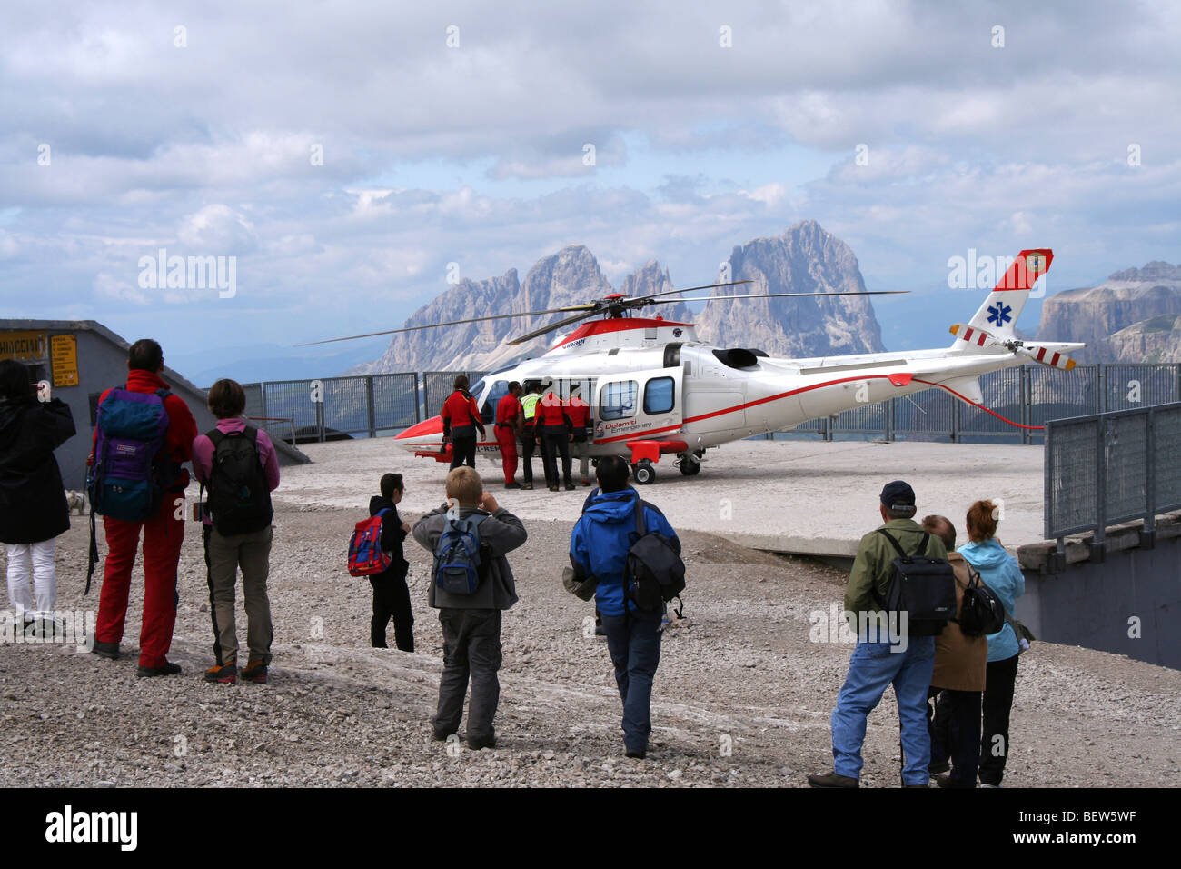Rescue helicopter on the Marmolada mountain, Italian Dolomites, Italy ...