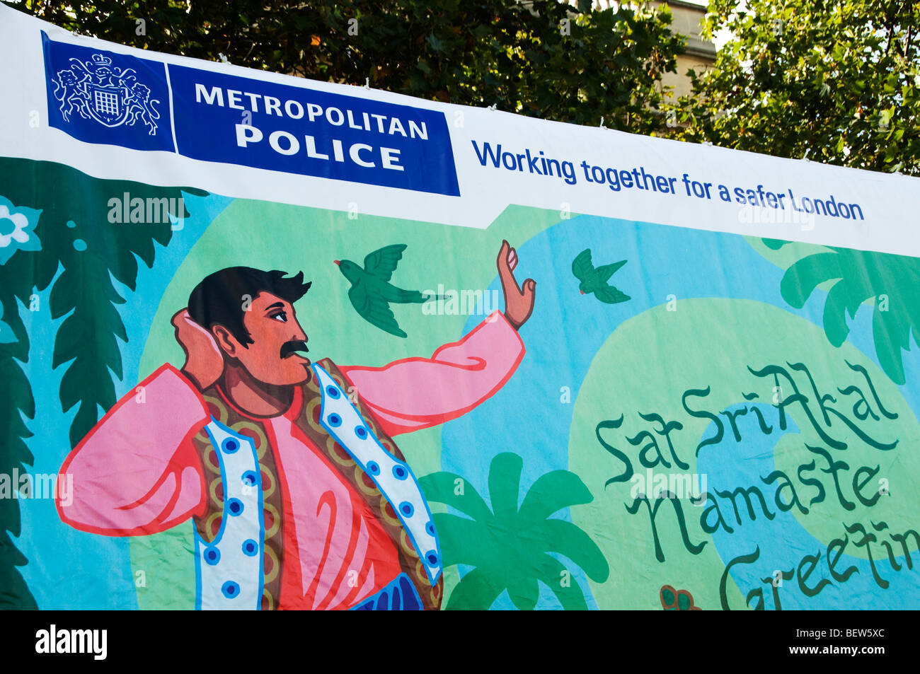 Metropolitan police banner greeting the asian community Stock Photo - Alamy