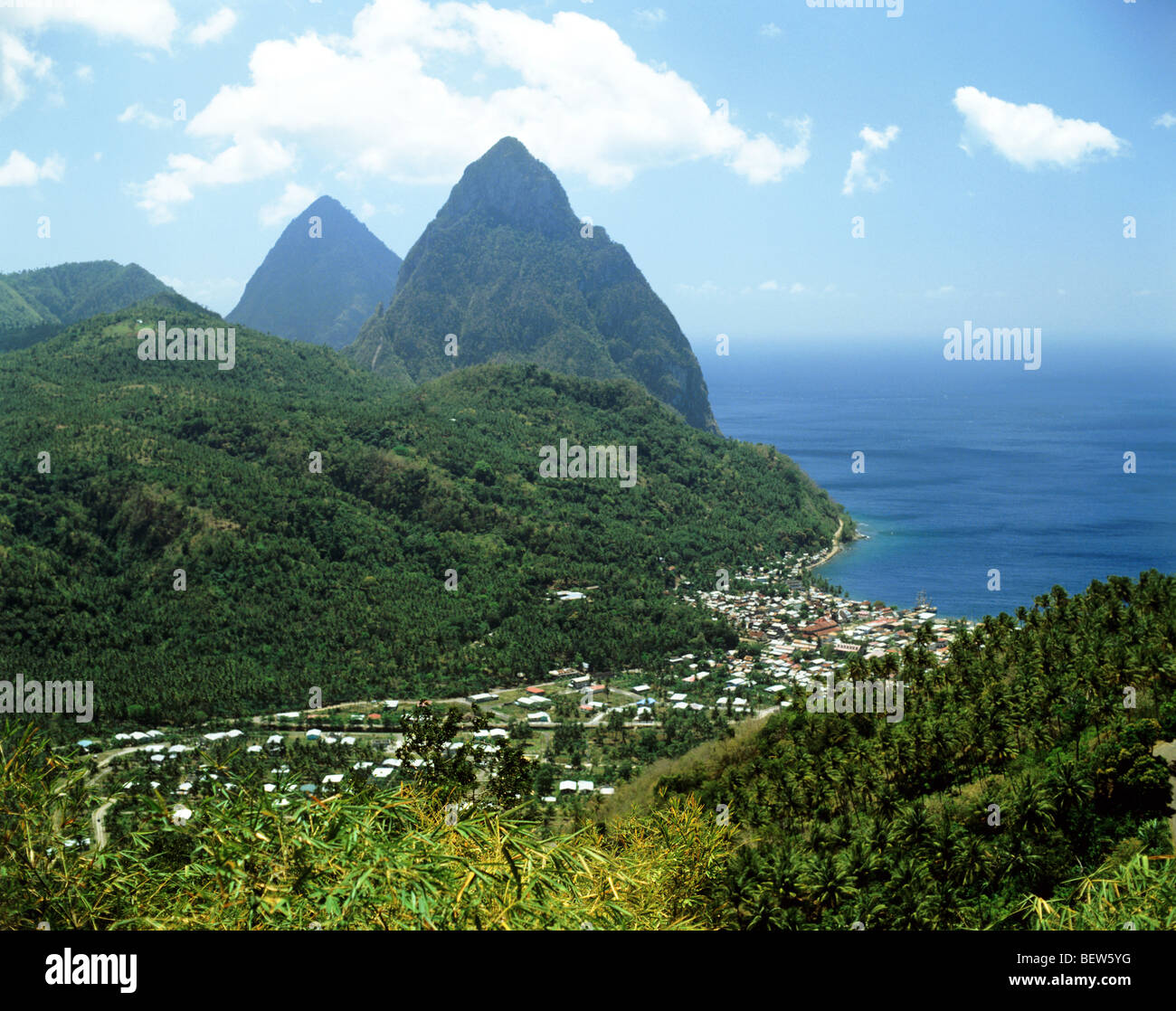 St Lucia - View of Soufriere and the Pitons Stock Photo - Alamy