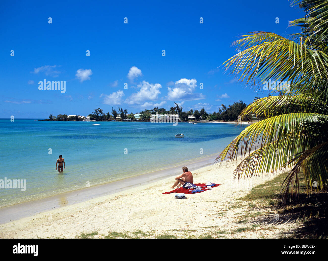 Idyllic Merville Beach on Grand Baie, a popular tourist resort in the ...