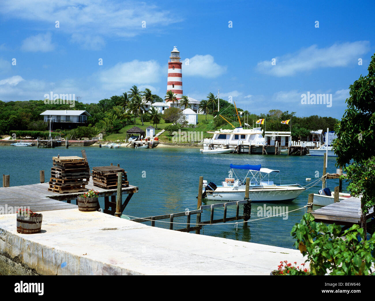 The red and white striped lighthouse, a famous landmark of the area at ...