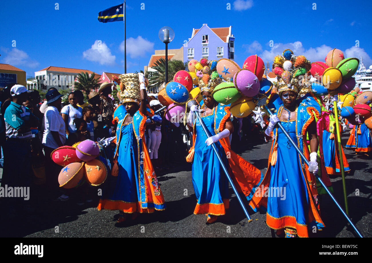 Curacao - Dancers taking part in a carnival procession on the waterfont ...