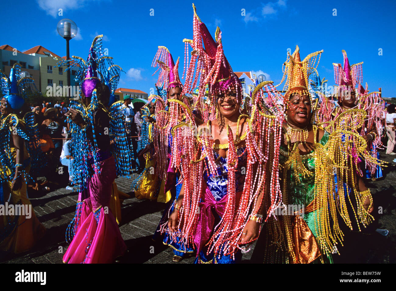 Curacao - Dancers taking part in a carnival procession on the waterfont ...