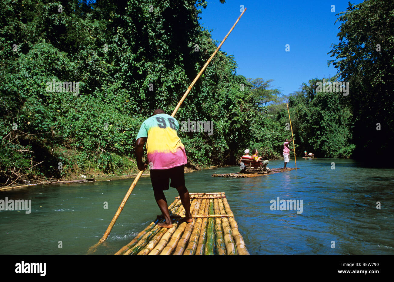 Rafting on the Martha Brae River on the popular island of Jamaica Stock ...