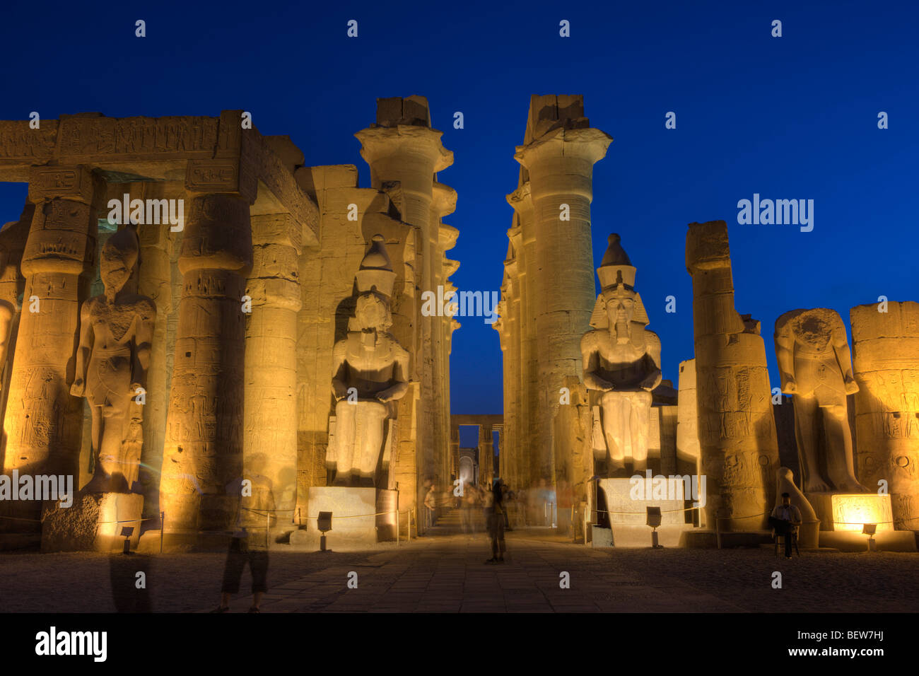 Illuminated Columned Hall inside Luxor Temple, Luxor, Egypt Stock Photo ...
