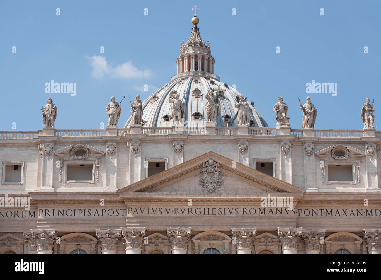 A detail of the front of St Peter's Basilica, Vatican City, Rome, Italy ...