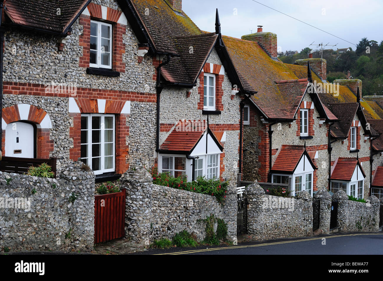 Row of Traditional Seaside Cottages , Beer , Devon Stock Photo - Alamy