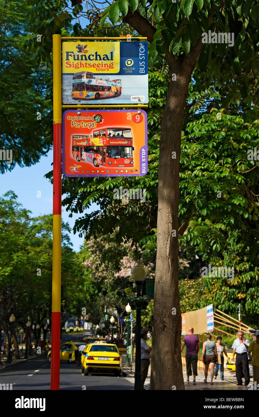 Sightseeing tourist tour bus stop sign signs Funchal Madeira Portugal ...