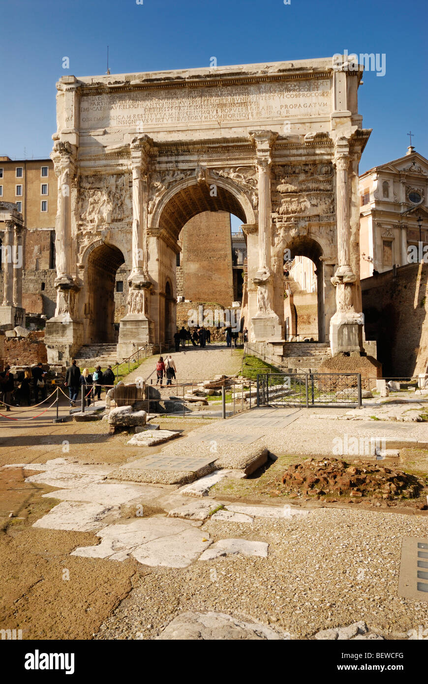 View to the Arch of Septimius Severus at the Roman Forum, Rom, Italy ...