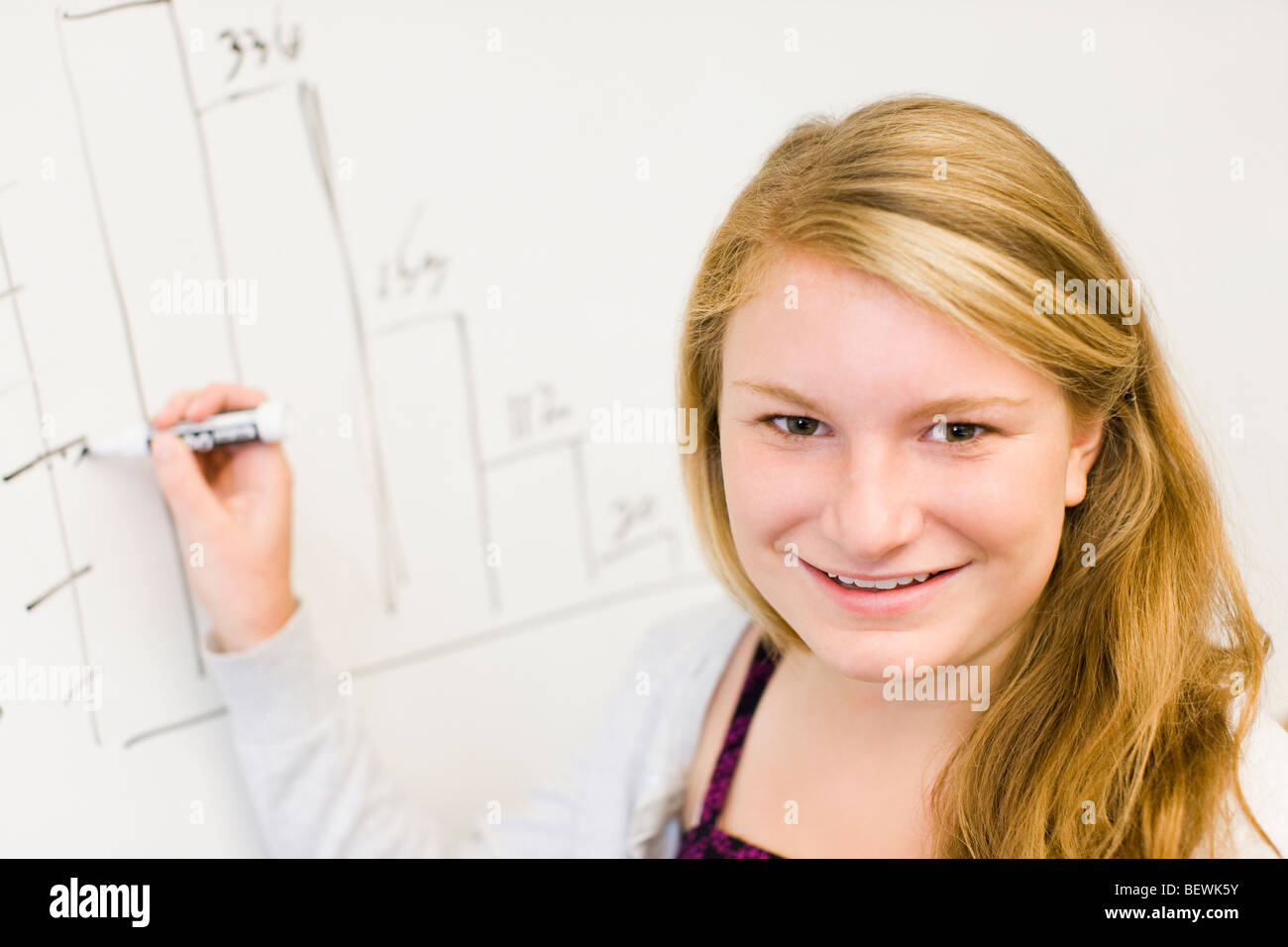 Teenage girl writing on whiteboard hi-res stock photography and images ...