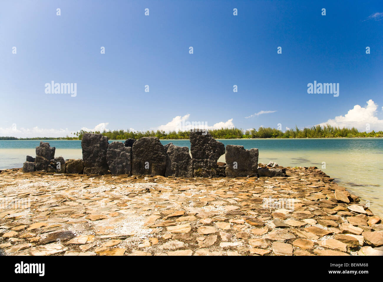 Ruins at an archaeological site, Huahine Island, Tahiti, French ...