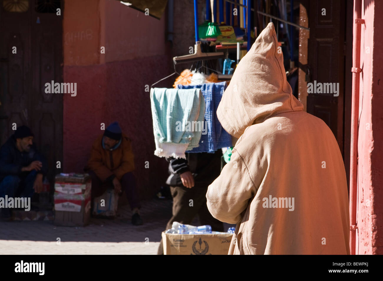 Moroccan man wearing the hood of the traditional dress Djellabah in the ...
