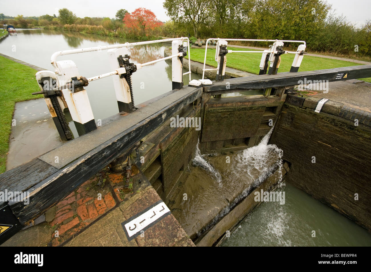 A wide angle study of a typical canal lock as seen in rural ...