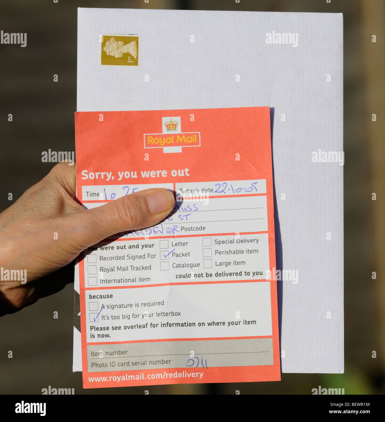 Royal Mail postal customer service card for non delivery of post Stock ...