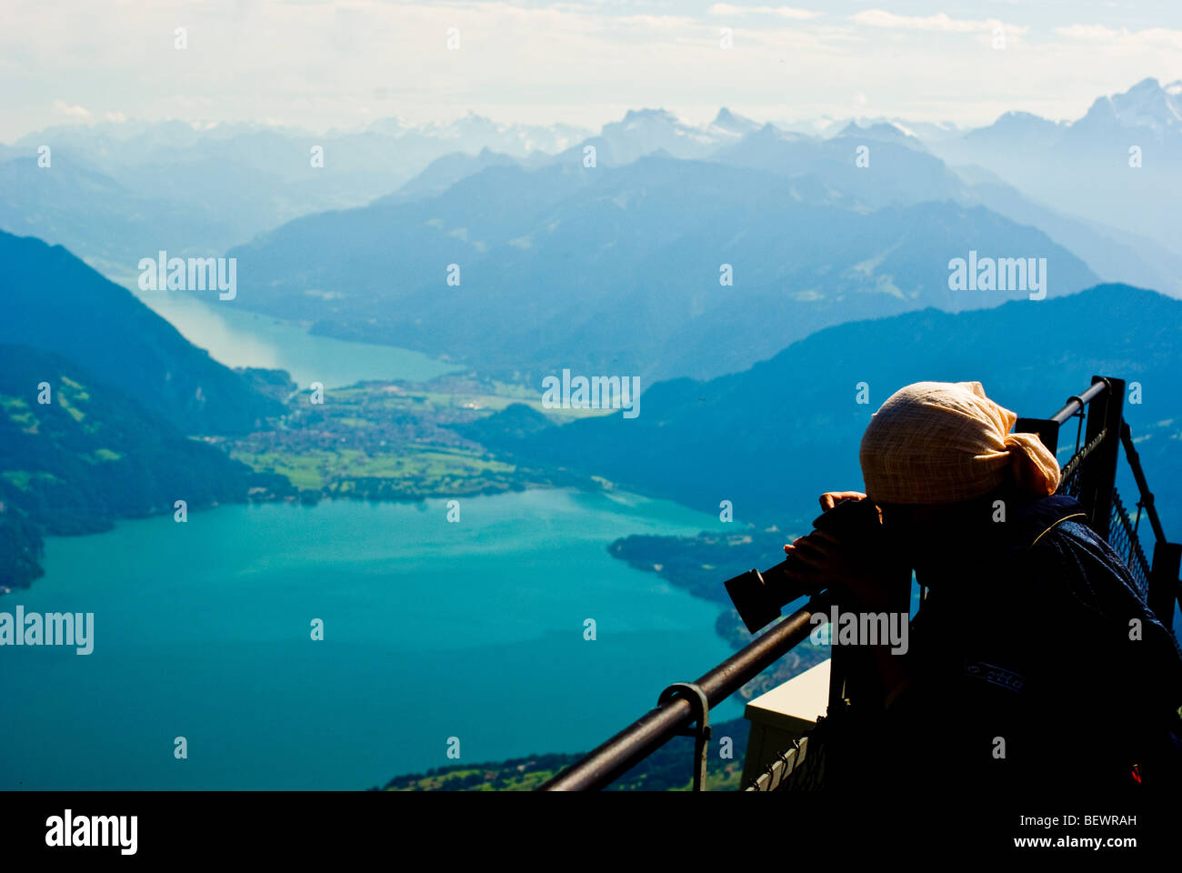 photographer view from Mount Niesen (2336-meter-high) Swiss Alps.Lake ...